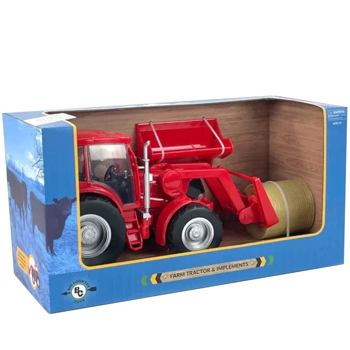Big Country Farm Tractor & Implements - Red (Bucket, Fork, Haybale ...